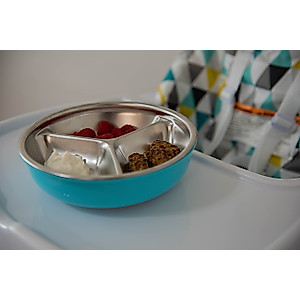 Wild & Free Ranch Stainless Steel Plate and Bowl Combo with Strong Anti-Slip Removeable Suction and Semi-Transparent Lid Designed for Children (Blue)