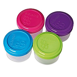 Sistema To Go Collection 1.18 Oz. Salad Dressing Containers, Pink/Green/Blue/Purple, 4 Pack & To Go Collection Breakfast Bowl Food Storage Container, 17.9 oz./0.5 L, Color Received May Vary