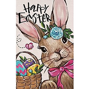 Covido Home Decorative Happy Easter Rabbit Bunny Garden Flag, Colorful Easter Eggs Yard Outside Decorations, Outdoor Small Decor Double Sided 12x18