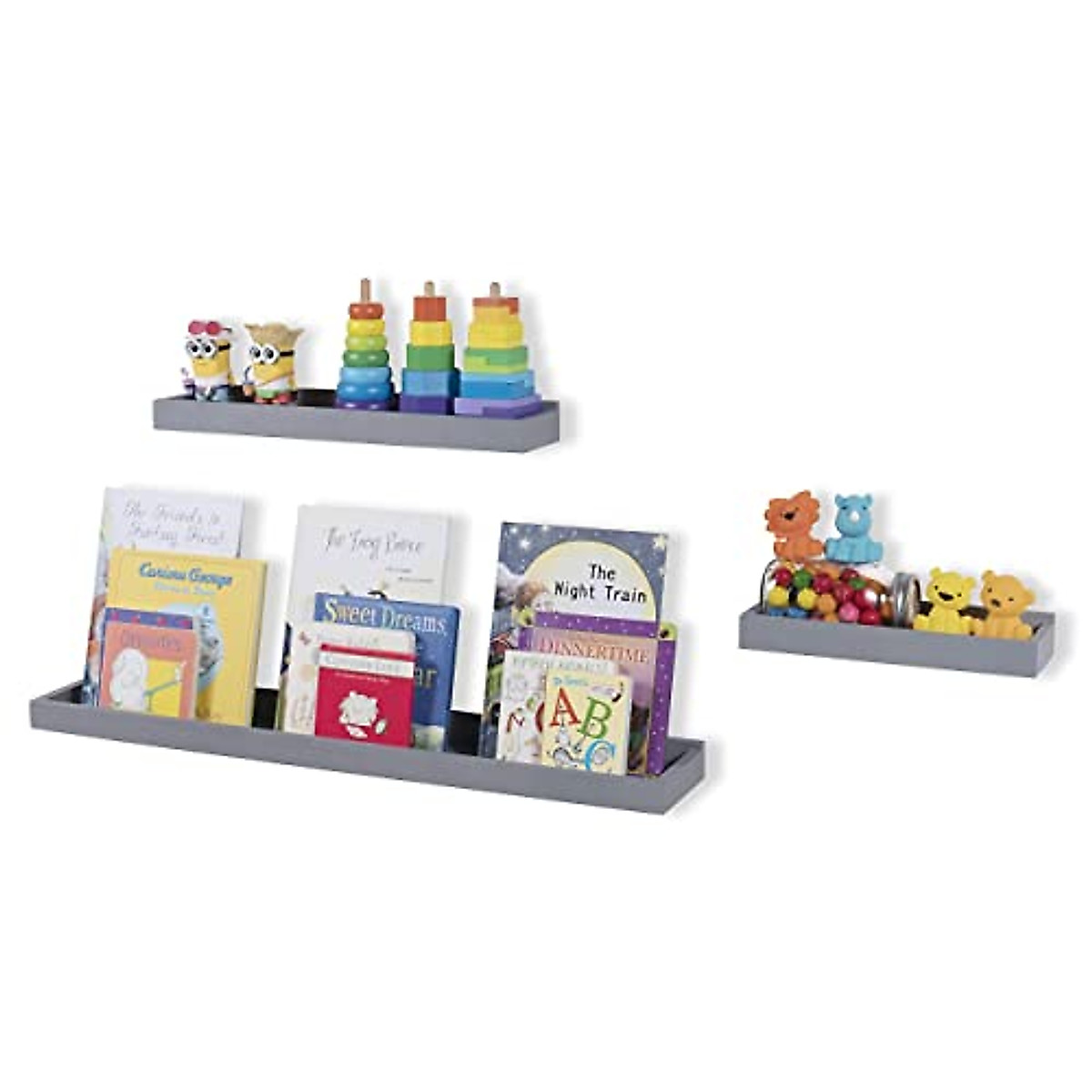 Wallniture Philly Floating Shelves for Wall Collage, Picture Ledge and Varying Sizes Bookshelf for Living Room Decor, Set of 6, Gray