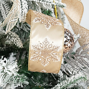 MAYREEL Champagne Christmas Ribbon Wired 2.5 Inch Champagne Gold Ribbon for Christmas Trees Wreaths Tree Toppers Crafts Home Decor Gift Wrapping 6 Rolls Total 36 Yards