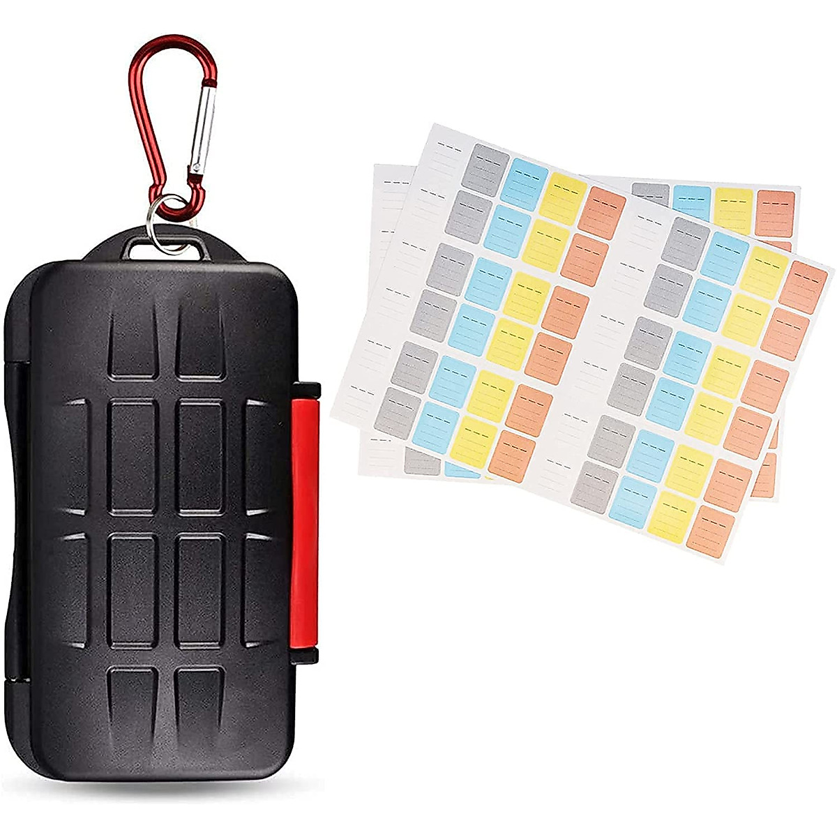 Water-Resistant Memory Card Case + 120 Count Card Labels: Camera Memory Card Holder with Memory Card Labels for 12 SD Cards & 12 Micro SD Cards