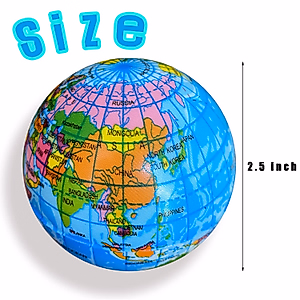 Globe Squeeze Balls,2.5 inch Earth Stress Relief Balls,Soft Foam Stress Ball Toy for Finger Exercise,School or Office Party Favors,24 Pcs