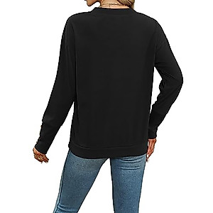 Dimur Womens Sweatshirts V Neck Long Sleeve Shirts Casual Trendy Button Down Pullover Sweaters for Women Black M