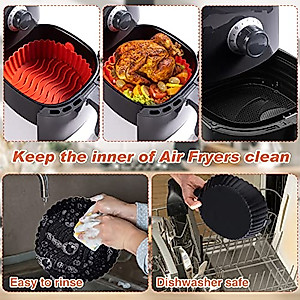 3Pcs Air Fryer Silicone Liners with Handle- 6.3in Food Safe Air Fryer Silicone Pot for 2 to 2.6QT No Harsh Cleaning, Reusable Round Air Fryer Baskets Replacement for Parchment Liner Paper