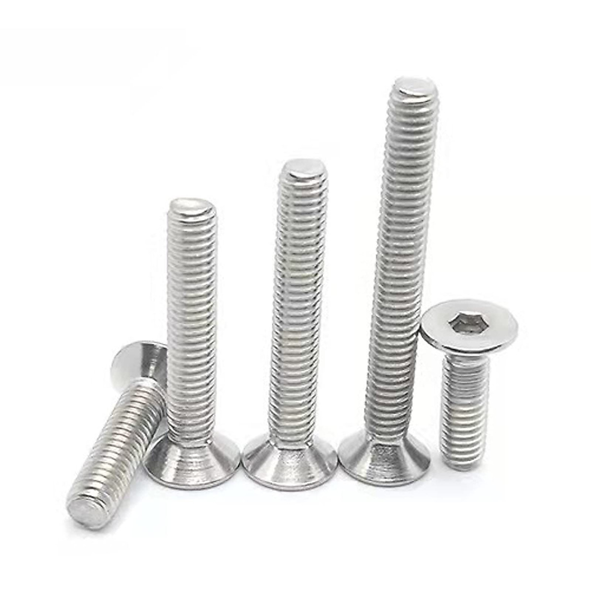 M5-0.8 x 12mm Flat Head Socket Cap Screws Bolts, Stainless Steel 18-8 (304), Bright Finish, Allen Socket Drive,Machine Screws Inner Hex Screw Fasteners Bolts 50 Pcs