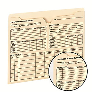 Smead Employee Record File Jacket, Reinforced Straight-Cut Tab, Flat-No Expansion, Letter Size, Manila, 20 per Pack (77100)