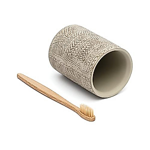 Bathroom Accessory Set, Grey Soap Dispenser Toothbrush Holder Set, Concrete Bathroom Accessories Set - Includes Soap Dispenser, Tumbler, Soap Dish (Vintage Engraving - Concrete)