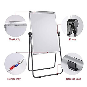 Dry Erase Board with Stand, Double Sided Magnetic Whiteboard, 24 x 36 Portable Height Adjustable White Board with Aluminium Frame