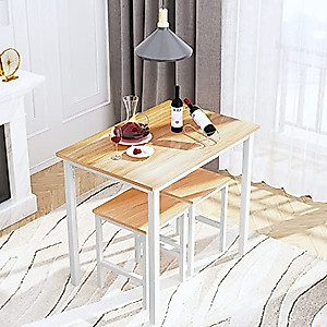Lamerge Small Kitchen Table Set for 2, Industrial Dining Breakfast Table and 2 Stools, 3 Pieces Dining Table Set for Dining Room, Living Room, Apartment, Small Space (Beige)