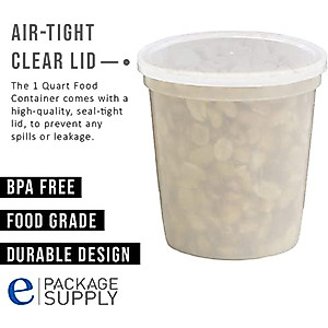 1/4 Gallon (32 oz) 1 Quart Food Storage Containers with Lids -Freezer and Microwave Safe Storage Containers, Round Plastic Containers with Lid, BPA Free, Translucent
