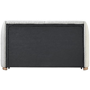 Meridian Furniture JardinCream-Q Jardin Collection Art Deco Queen Bed with Rich Cream Boucle Fabric, Solid Wood Base, Rounded Wing Back Bed, 65.75" W x 90" D x 40.25" H, Cream, Queen