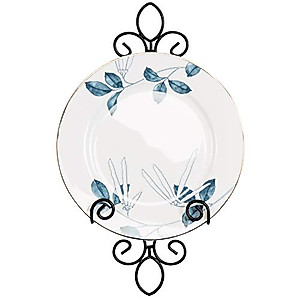 MyGift Wall-Mounted Vertical Single Plate Holder Rack with Vintage Black Metal Decorative Scrollwork Design, Holds Plates Up To 8 Inches
