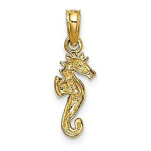 Solid 14k Yellow Gold 2-D Mini Seahorse Charm Pendant - 12mm x 6mm