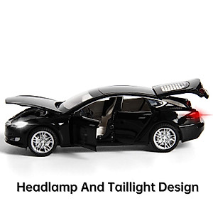 Model S Toy Car, FUBARBAR 1:32 Car Model Diecast Car Toy for Kids Pull Back Alloy Vehicles Hot Wheels Matchbox Mini Boys Scale Cars Birthday Gifts for 3+ Years Old Kids with Music and Lights (Black)