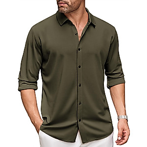 COOFANDY Men's Long Sleeve Button Up Dress Shirts Wrinkle Free Casual Dress Shirt Green