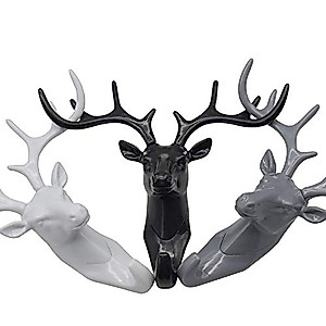 Maydahui 3PCS Deer Head Wall Hook Antler Hanger Animal Shaped Key Coat Hat Hooks Plastic Home Decoration Black White Grey Heavy Duty for Living Room Bedroom Bathroom