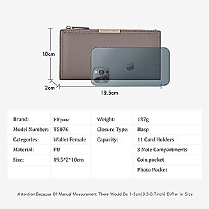 FFpaw Wallet Women RFID Small Womens Wallet Slim Multi Card Wallet Case Credit Card Holder for Women Leather Wallet Lady Zipper Coin Pocket & ID Window & Money Organizers