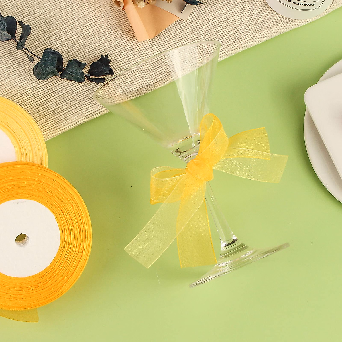 1 inch Yellow Organza Ribbon for Gift Wrapping,100 Yard Craft Sheer Chiffon Ribbon for Gift Wrapping,Bouquet Wrapping,Wedding Decoration,All Crafting and Sewing