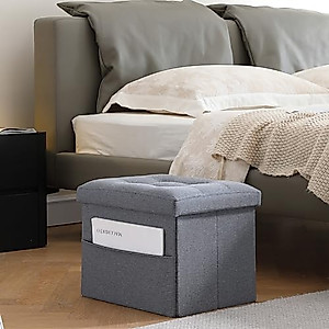 Hamgtrion Ottoman Storage Ottoman Foot Rest Footstool with Side Pocket Foldable Ottoman Folding Ottomans Footrest Rectangle Bench Cube for Room Living Room Bedroom Grey L17W13H13inches