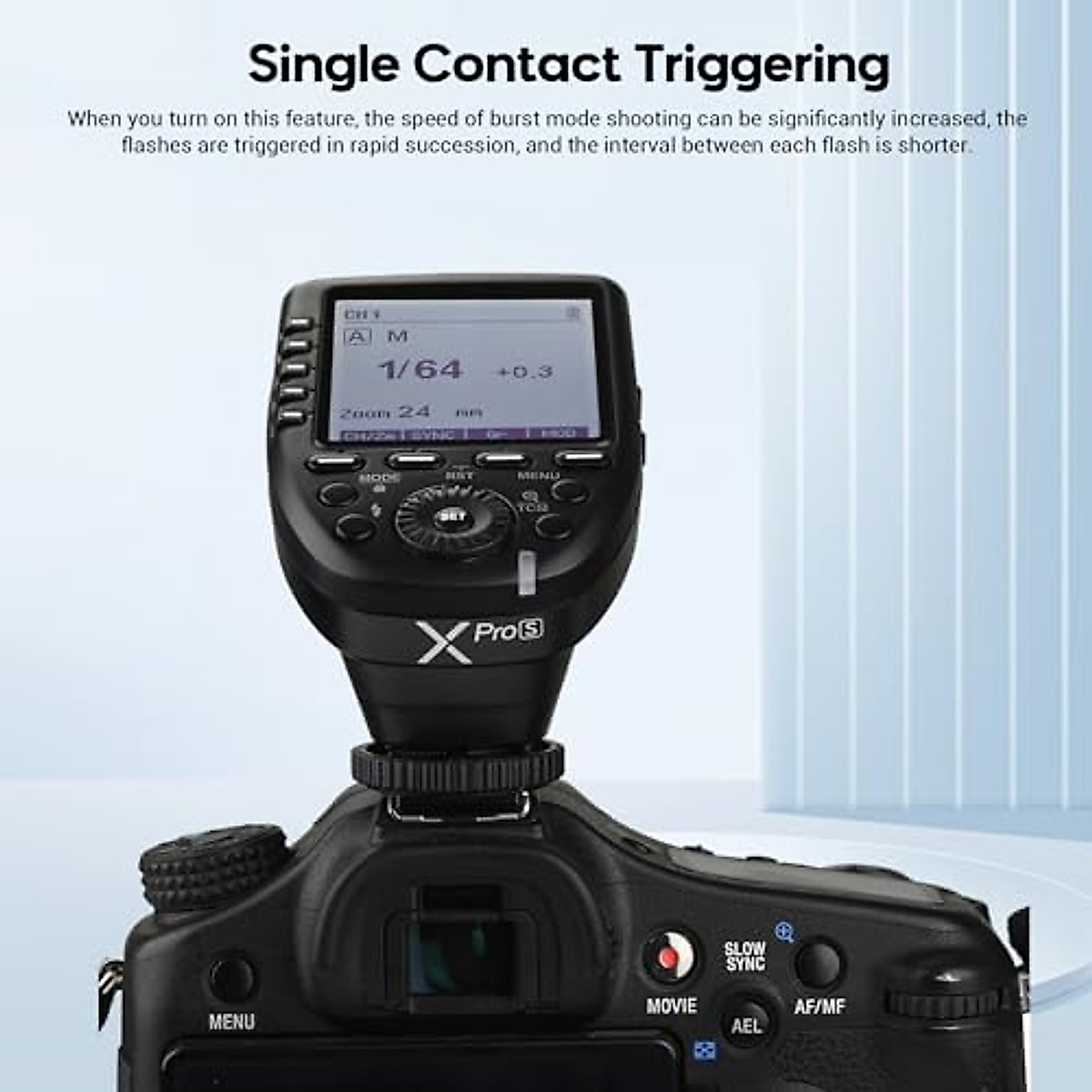 Godox XPro-S TTL Wireless Flash Trigger for Sony Camera, 2.4G Wirless Flash Transmitter HSS 1/8000s, TTL-Convert-Manual Function, 11 Customizable Functions, Big LCD Screen, 16 Groups and 32 Channels