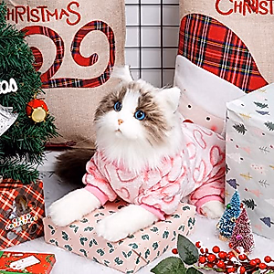 Dxhycc Fleece Dog Pajamas Cute Dog Heart Pajamas Puppy Jumpsuit Pajamas Warm Soft Pet Holiday Clothes for Small Medium Cats and Dogs (Pink, L)