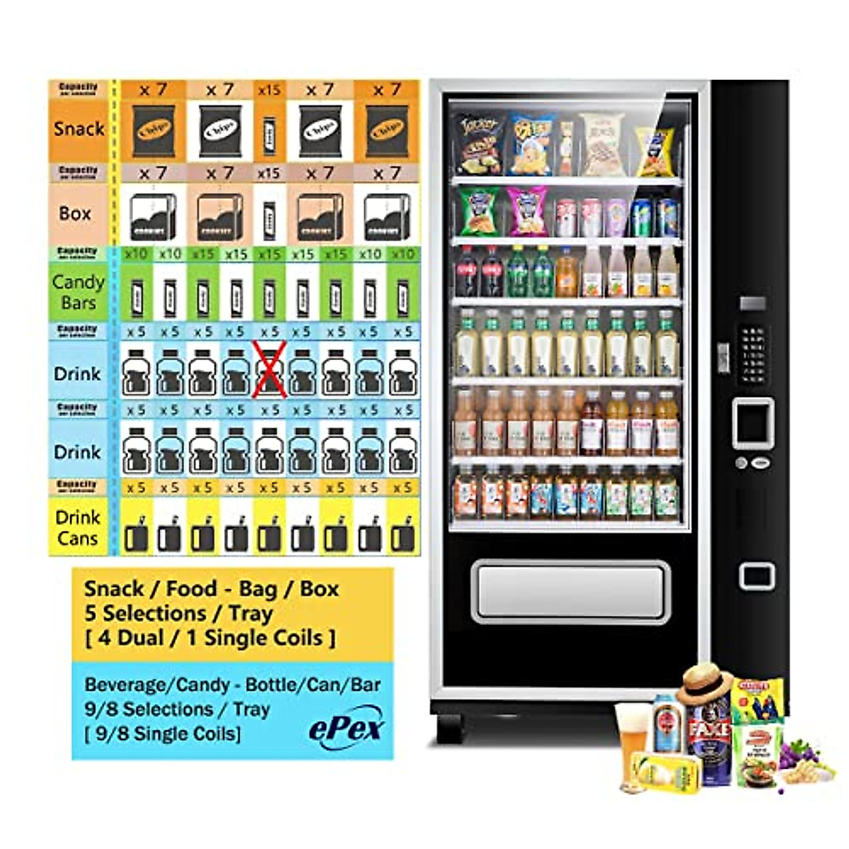 EPEX Beverage Large Combo Vending Machine with Stratified Temp Control Black EP-G654 0