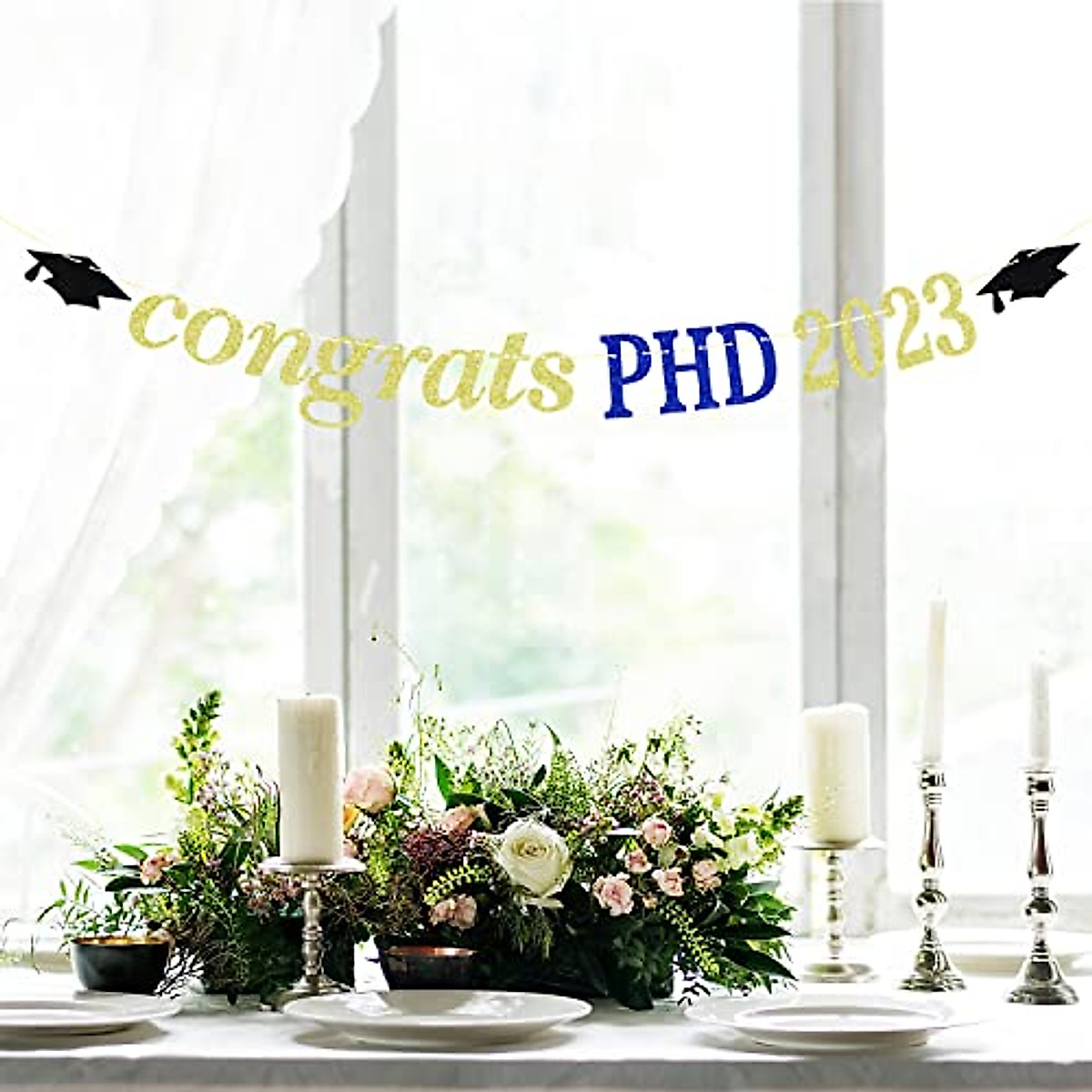 Gold Glitter Congrats PHD 2023 Banner - PHD Graduation Decorations - Congrats Grad, Congratulations PhD Graduation Party Decorations