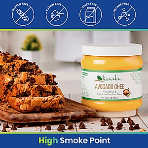Kevala Avocado Ghee 32 Oz / 2 lb - Avocado Oil and Traditional Premium Ghee High-Heat Blend - Keto - Paleo - Casein Free - Gluten Free - Lactose Free