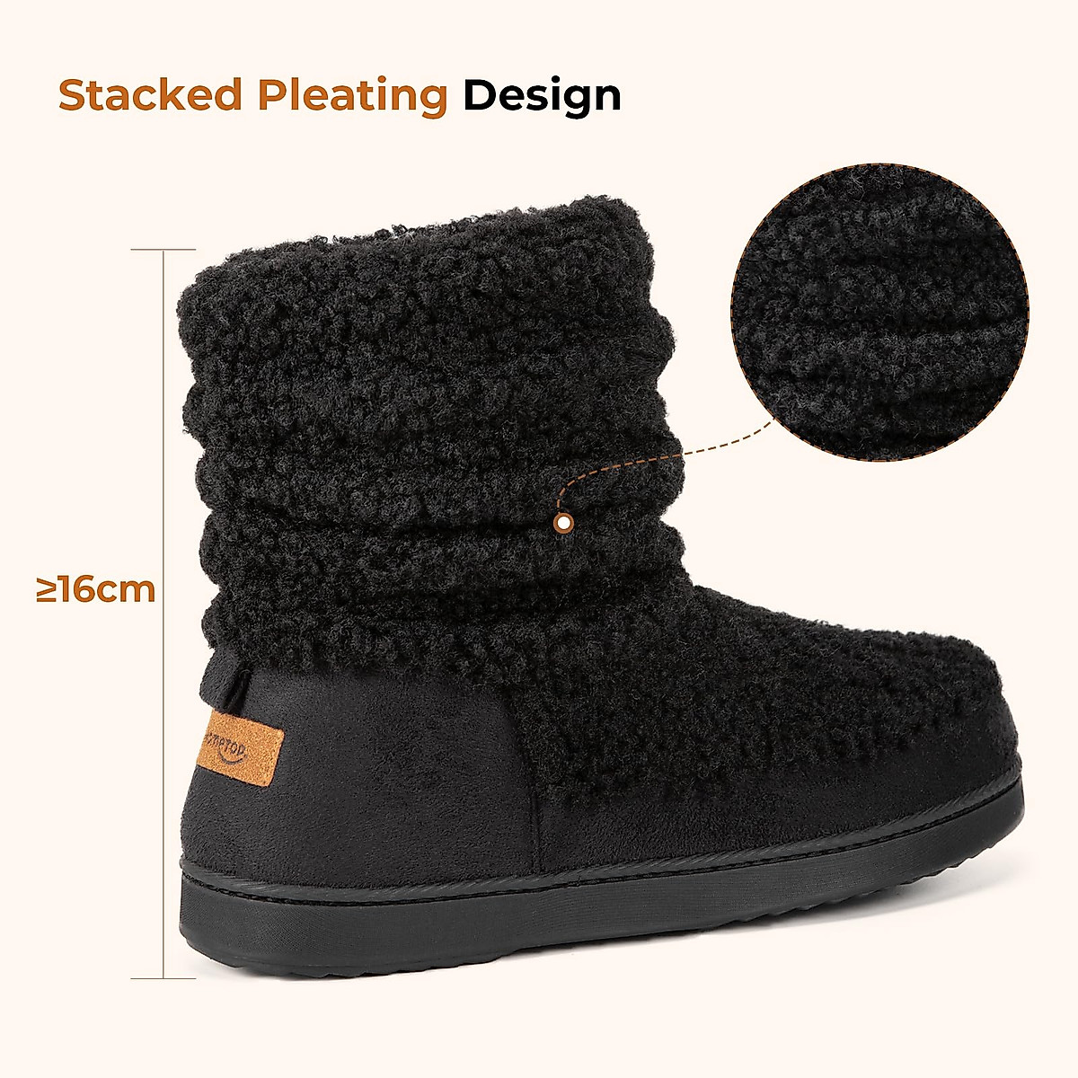 HomeTop Women's Bootie Slippers Fuzzy Warm Memory Foam Indoor House Shoes with Non-slip Rubber Soles (9-10, Black)