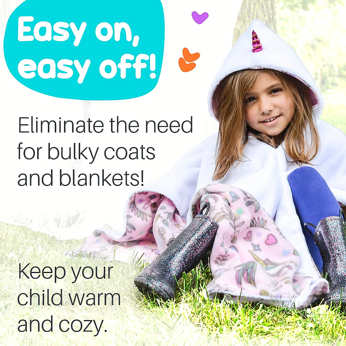 Birdy Boutique Car Seat Poncho for Kids – Safe to Use Over Seat Belts – Reversible Warm and Cozy Blanket – Easy on Easy Off and Doesn’t Impact Car Seat Performance – Unicorn – One Size