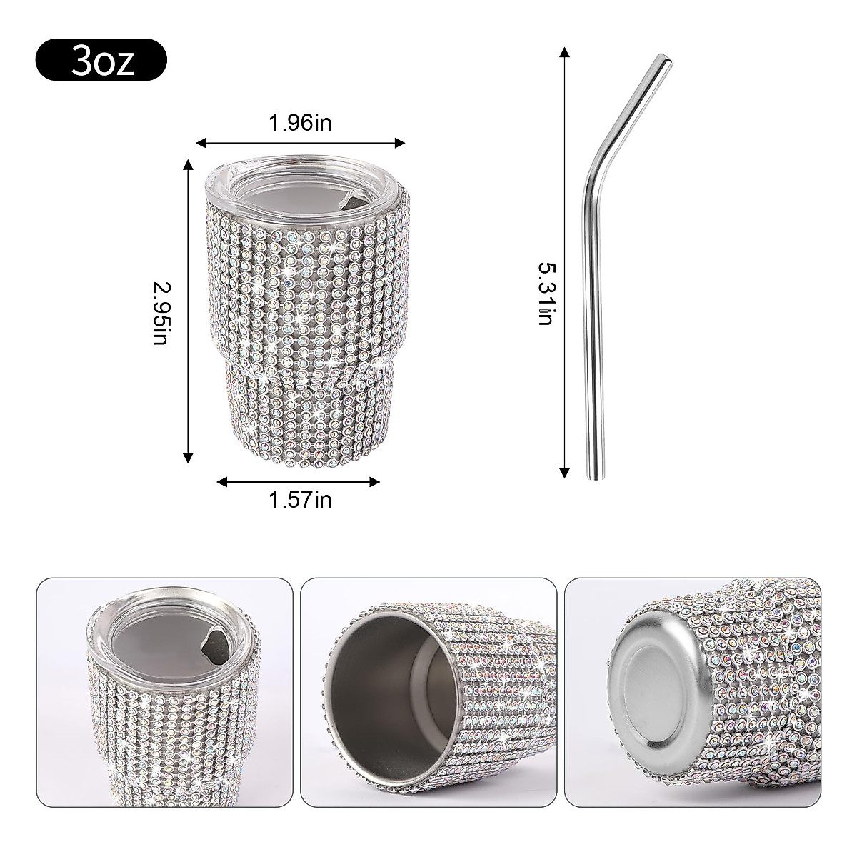 INSTOME Bling Mini Tumbler Shot Glass,3oz Shot Glass Tumbler,Diamond Tumbler Shot Glass with Straw,Glitter Small Shot Glass Tumbler for Serving Spirits,Travel,Camping(1pcs) (cai)