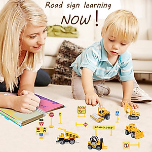 ZOHUMI Construction Toys Sets, 5 Pieces Mini Vehicles, Including Truck Forklift Bulldozer Road Roller Excavator Dump Truck Tractor,Free-Wheeling Cars for Children