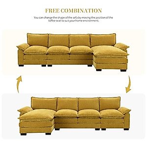 Favfurish 118" Modern L-Shaped Chenille Cloud Sofa with Chaise,5-seat Upholstered Couch W/Double Seat Cushions,Indoor Funiture Sleeper for Living Room Apartment Lounge,Ginger