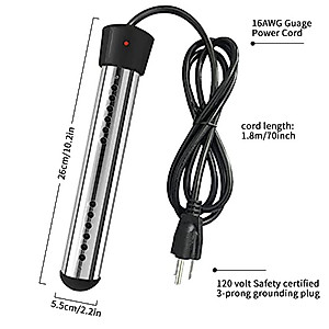 2000W Immersion Water Heater,LISTENJIALE Submersible Water Heater with 304 SS Guard,Bucket Heater with LCD Thermometer Heat 5 Gallons of Water in Minutes,Immersion Water Heater for Bathtub