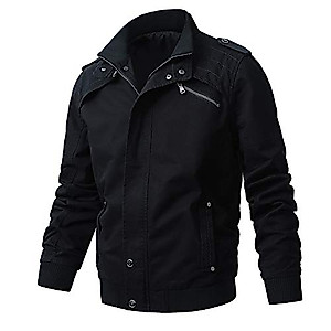 Buytop Men's Casual Winter Cotton Military Jackets Outdoor Full Zip Army Coat(813Black-M)