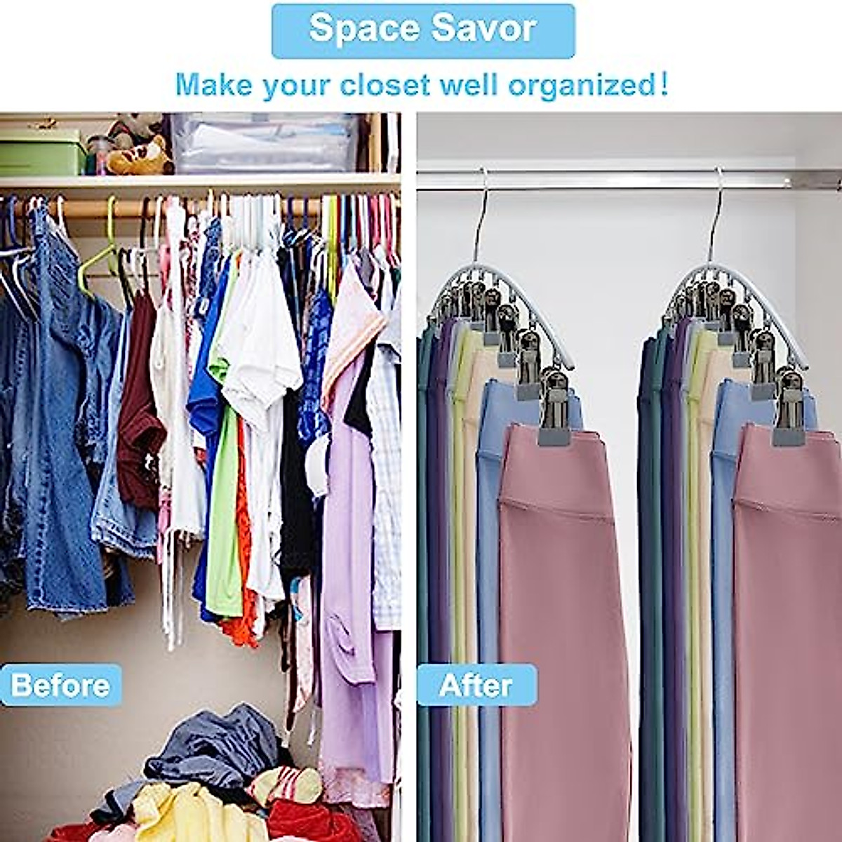 Pant Hangers with Clips, 20 Pack Metal Pants Hangers Space Saving Skirt Hangers for Women, Non Slip Adjustable Heavy Duty Clip Hangers for Pants, Jeans, Trousers, Skirts, Shorts, Socks