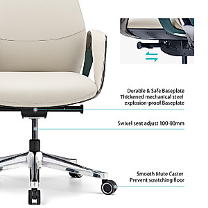 EUREKA ERGONOMIC Genuine Leather Office Chair Ergonomic Executive Chair, Modern Office Chair Home Office Desk Chairs with Wheels, Luxury Office Chair High Back Office Chair with Arms & Aluminum Base