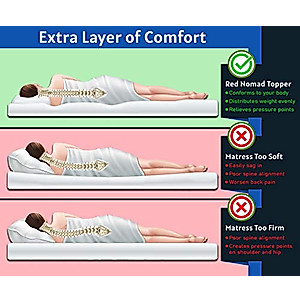 Red Nomad Memory Foam Mattress Pad 4 Inch - Twin Size Mattress Topper for Back Pain Relief. Breathable, Comfortable Cooling Bed Pad/Made in The USA