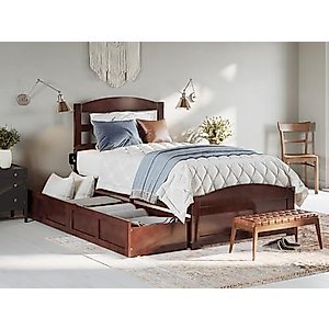 AFI Warren Twin XL Size Platform Bed with Footboard, Storage, & Charging Station in Walnut