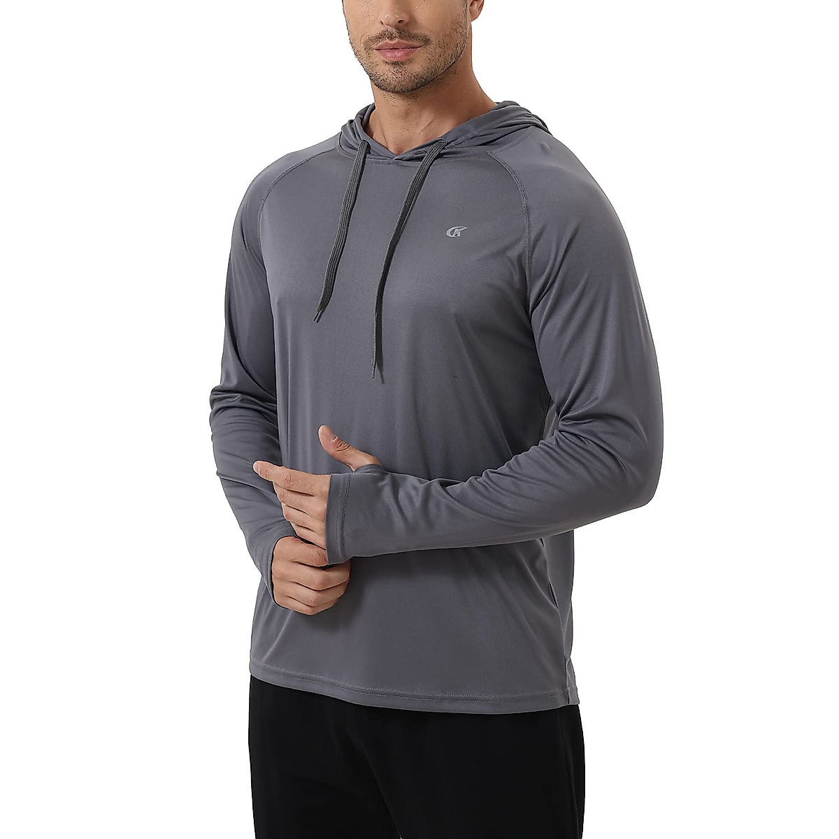 Men's UPF 50+ Long Sleeve Hooded Shirts Sun Protection Athletic Hoodie for Fishing Hiking Running Workout Rash Guard Shirt Charcoal Grey M