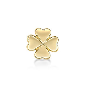 Lavari Jewelers 20 Gauge Straight Bone Four Leaf Clover Nose Stud for Women - 14k Yellow Gold Nose Ring - Unisex Stud Hypoallergenic Nostril Piercing Jewelry - 20G Body Piercing for Men