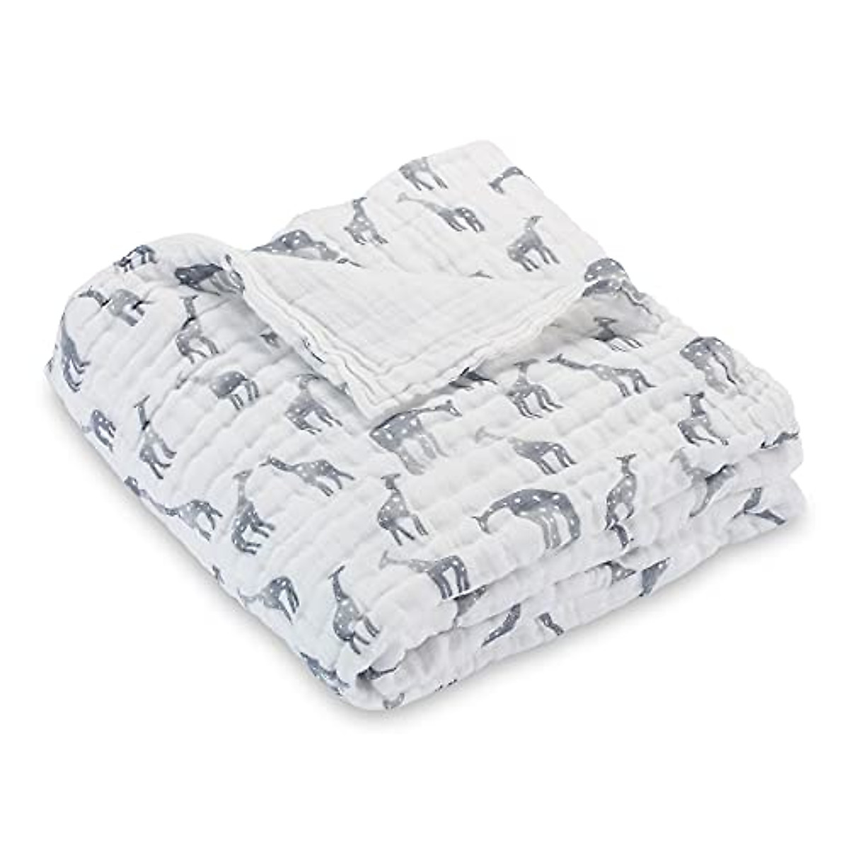 LollyBanks Super Soft Muslin Quilt 100% Cotton Gender Neutral Receiving Blanket Breathable Lightweight 6 Layers Large Size 47" x 47" (Giraffe)