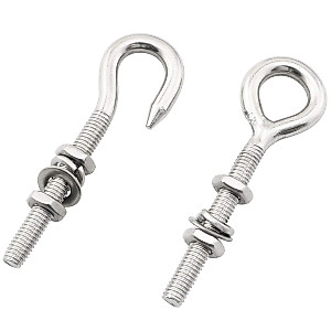 PSCCO 8pcs Stainless Steel Welded Closed Screw Ring Eye Bolts Hook Rod Eye Screw Bolts and Bolts Hook with Nuts and Washers