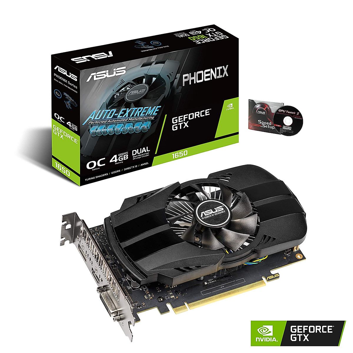ASUS GeForce GTX 1650 4GB Phoenix Fan Overclocked Edition HDMI DP DVI Graphics Card (PH-GTX1650-O4G)