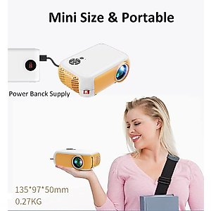 Portable Mini Video Projector, 1800 Lumens A10 Pro Home Theater Phone Mirroring Projectors, Portable Movie Display Projector with Built-in Speaker Mobile Phone Projector (Yello)