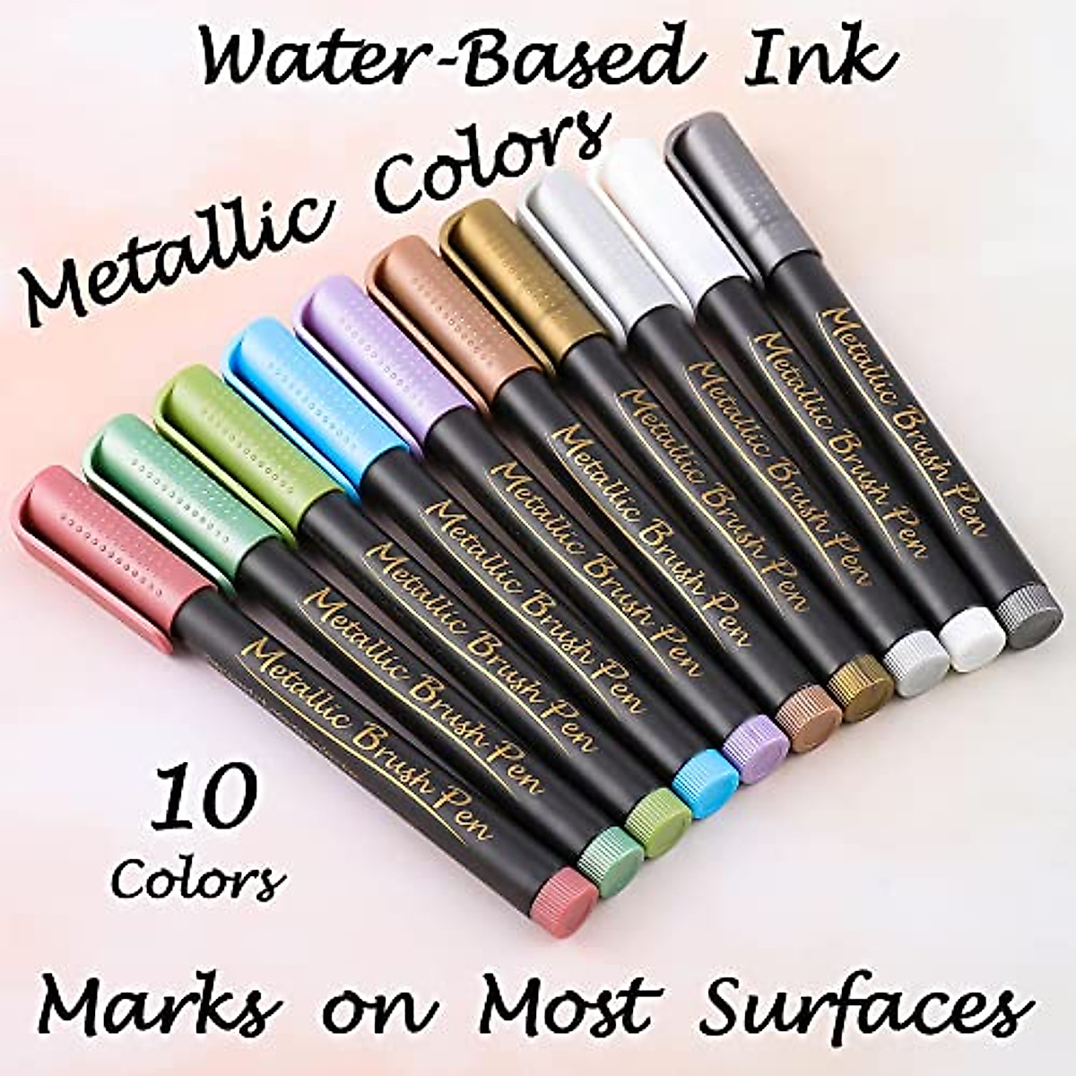 Dyvicl Metallic Brush Marker Pens - Metallic Pens Art Markers for Calligraphy, Brush Lettering, Black Paper, Rock Painting, Card Making, Scrapbooking, Fabric, Metal, Ceramics, Wine Glass, Set of 10