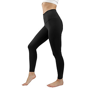 90 Degree By Reflex Ankle Length High Waist Power Flex Leggings - 7/8 Tummy Control Yoga Pants - Black - Medium