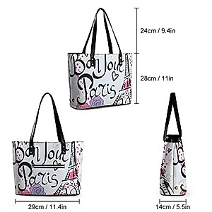 Womens Handbag Paris Eiffel Tower With Flowers Leather Tote Bag Top Handle Satchel Bags For Lady