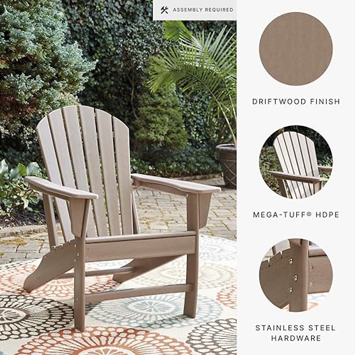 Signature Design by Ashley Sundown Treasure Outdoor Patio HDPE Adirondack Chair, Light Brown